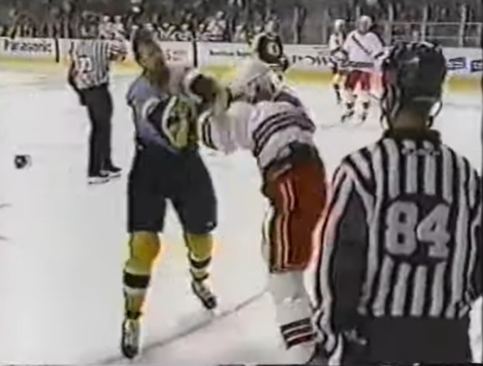 Brantt Myhres vs. Dale Purinton, September 29, 2002 - Boston Bruins vs ...